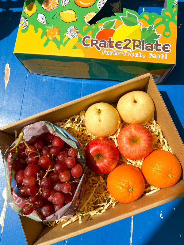 Gift Box Red Grapes, Century Pears, Fuji Apples and Oranges - Crate2Plate